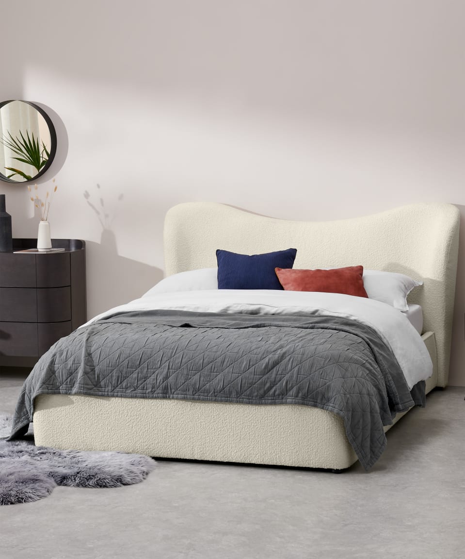 Made Kooper Double Bed with Ottoman Storage Whitewash Boucle – TAAYBLUE