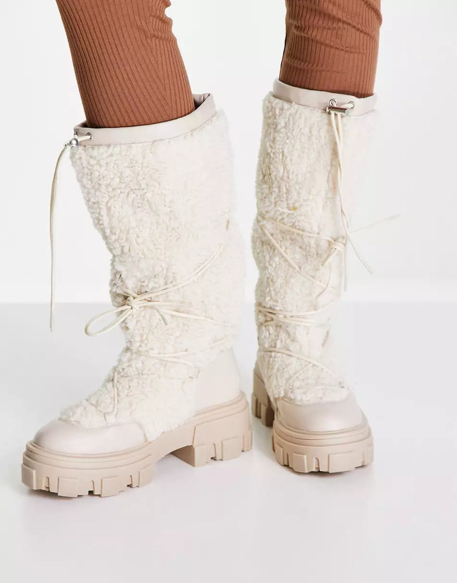 ASOS DESIGN Casper chunky cold weather boots in beige borg – TAAYBLUE